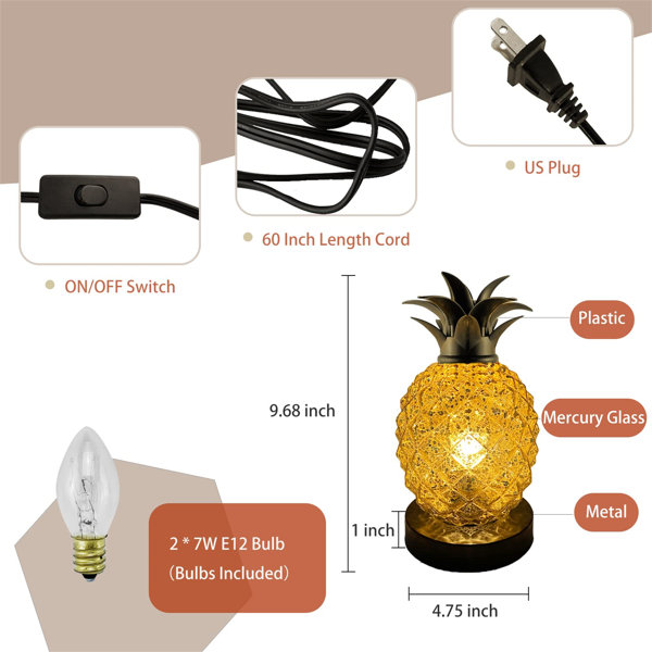 Mercer41 Pineapple Night Light, Pineapple Lamp Glass Table Lamp | Wayfair
